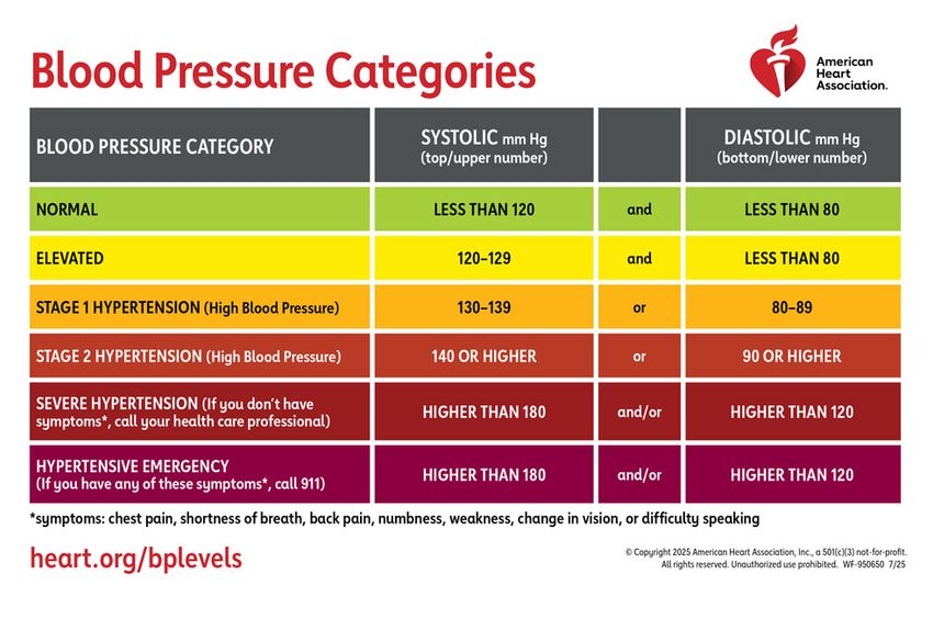 Photo Blood Pressure Chart 2025 American Heart Association
